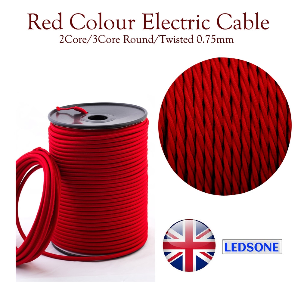 Braided 2core/3Core Twisted/Round Red Colour Fabric Flexible Vintage ...