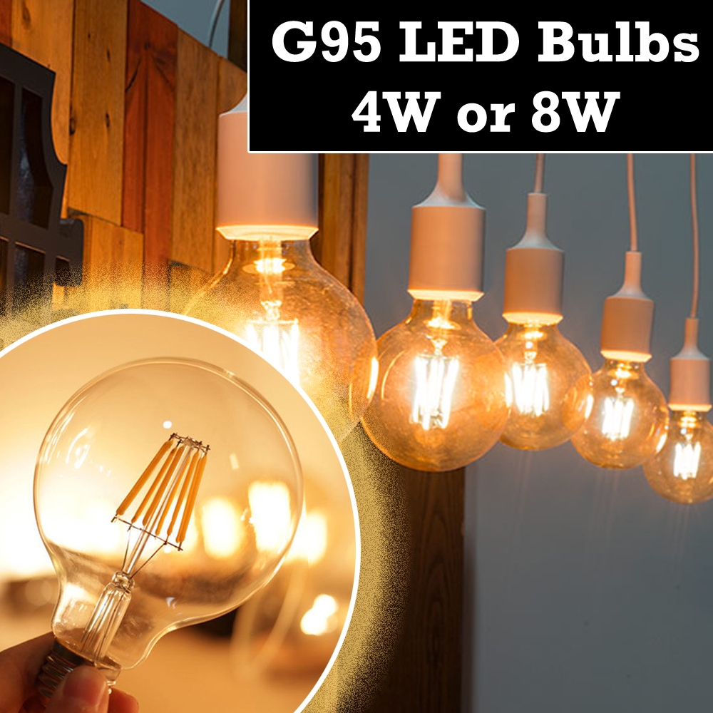 Vintage LED Bulb 4W/8W G95 Globe Edison Décor Light Bulb E27 Screw 1/3 ...