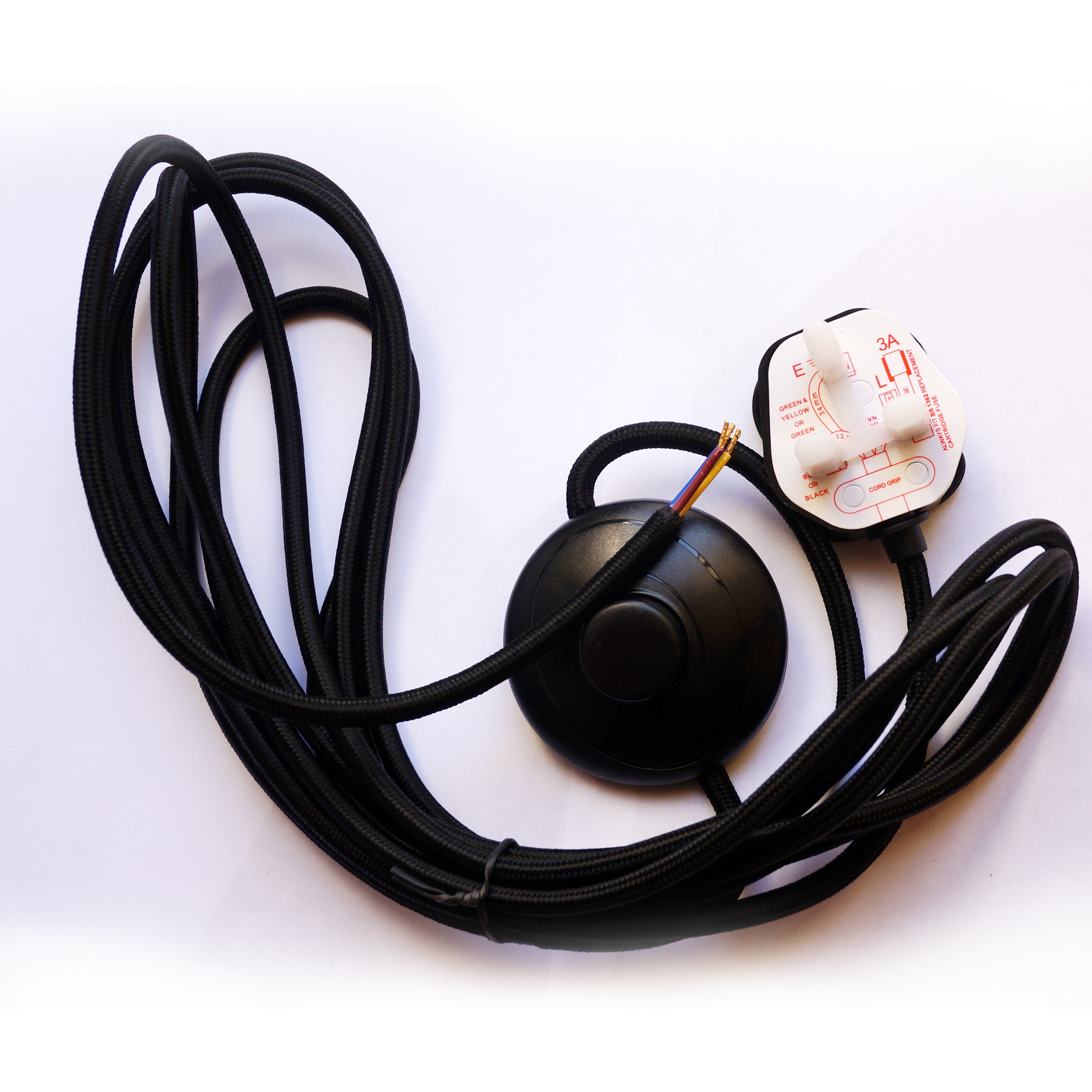 Retro 4m 3 core 0.75 fabric cable Foot switch power cord UK plug for ...